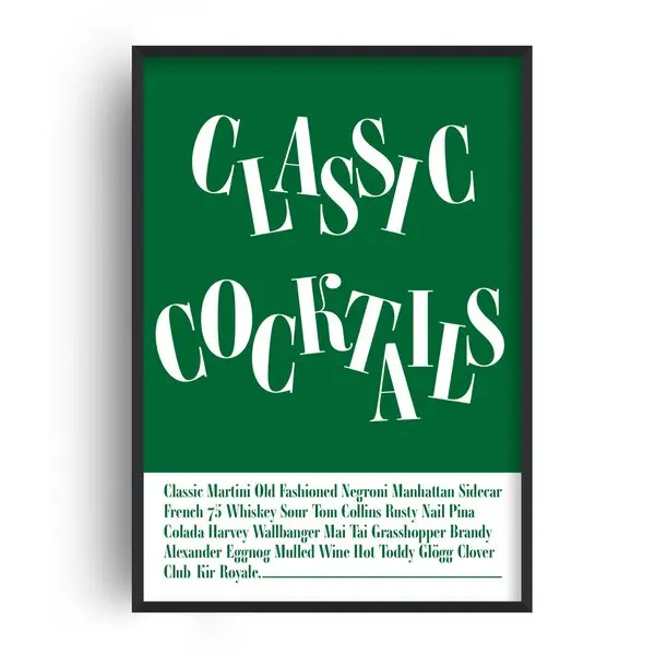 FANCLUB Classic Cocktails Alcohol Drink Exclusive Retro Art Print - Green