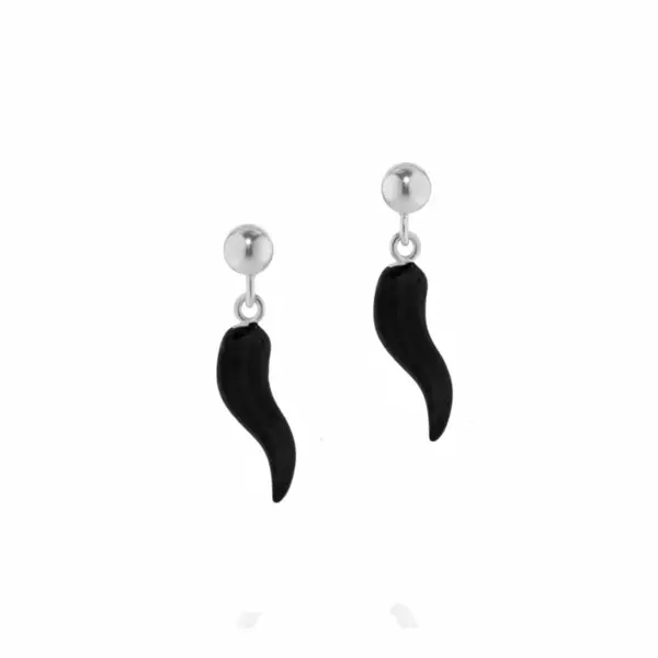 UNALOE Silver / Black Silver Earrings With Black Horn Pendant - Silver/black