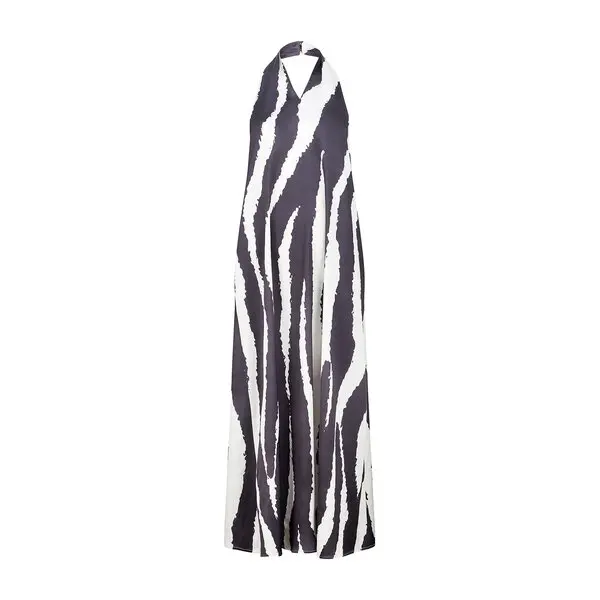 LILY AND LIONEL Belle Zebra Print Maxi Dress In & White - Black