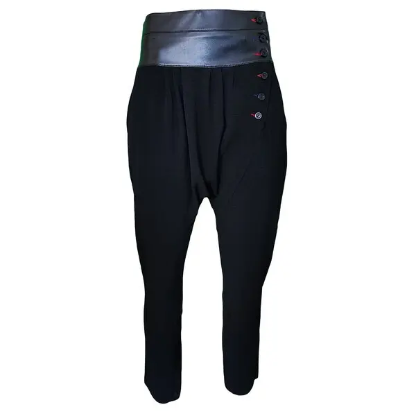 LALIPOP DESIGN Harem Pants With Colored Buttonholes & Vegan Leather Waistline - Black