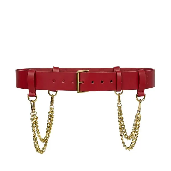 HAUTE CUIR Double Chain Leather Belt - Red