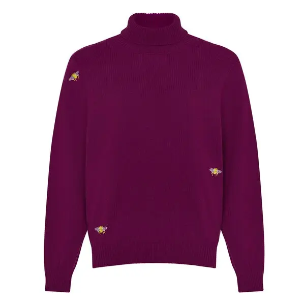 INGMARSON Bee Embroidered Wool & Cashmere Rollneck - Purple