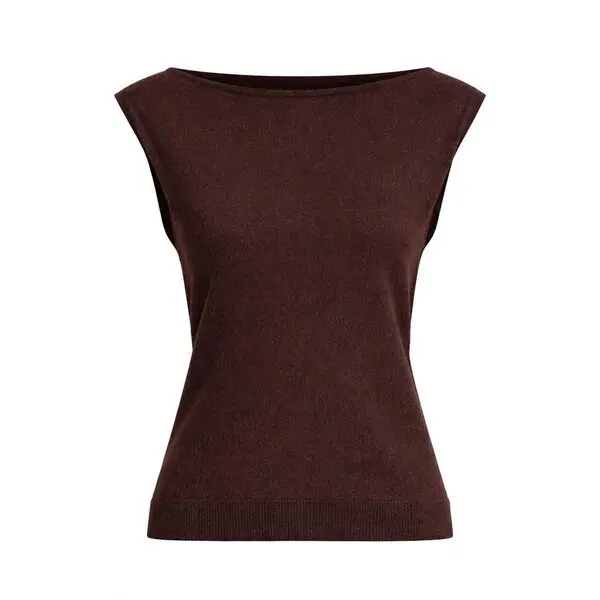 FIORA MUSE Cap Sleeve Cashmere Vest Top - Brown