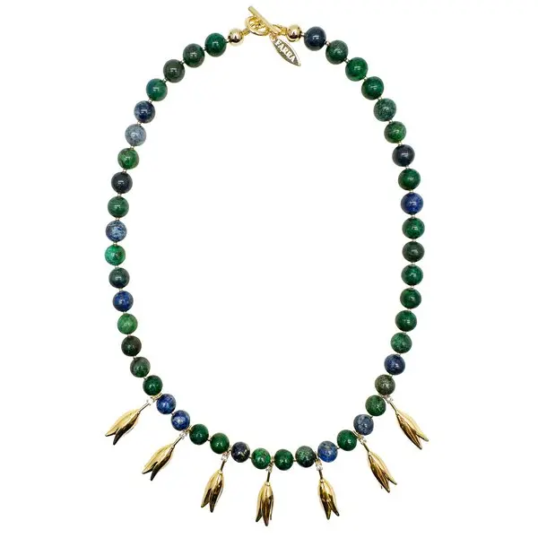 FARRA Phoenix Lapis With Flower Pendants Statet Necklace - Green