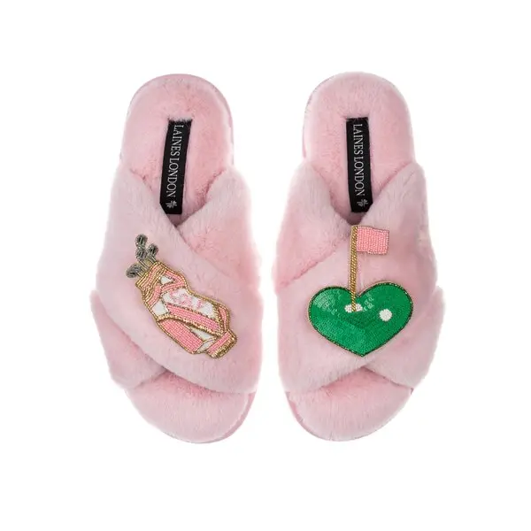 LAINES LONDON Classic Laines Slippers With Golf Lover Brooches - Pink