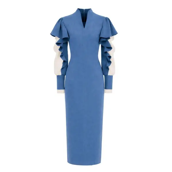 JULIA ALLERT Occasion Midi Dress With Ruffled Sleeves Pale - Blue