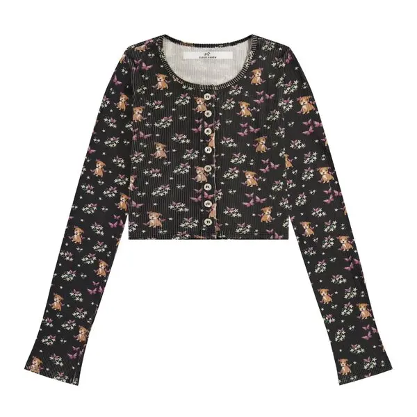 CLOUD HAVEN Sweet Pittie Print Cardigan In Classic - Black