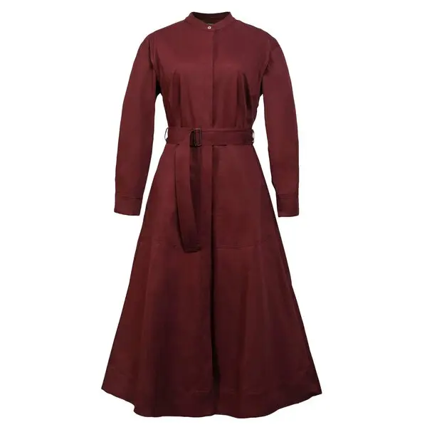 SMART AND JOY High Collar Cotton Shirt-dress Burgundy - Red