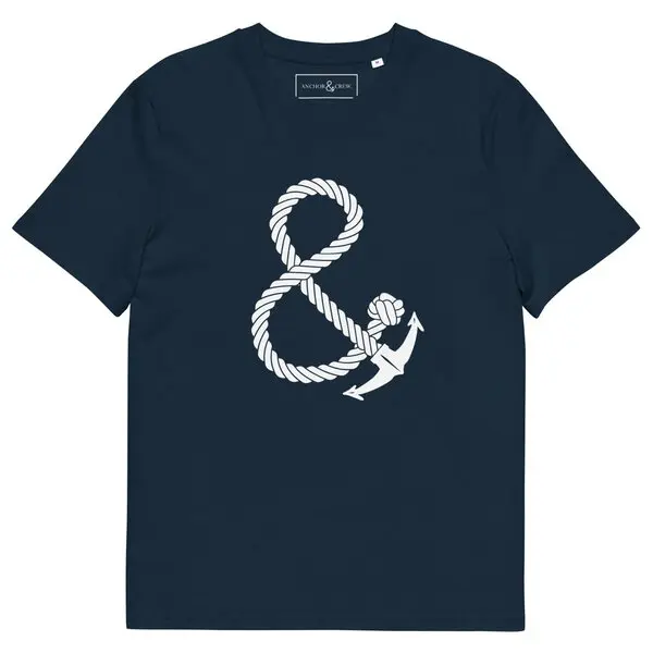 ANCHOR & CREW Navy Oversized Ampersand Signature Organic Cotton T-shirt - Blue