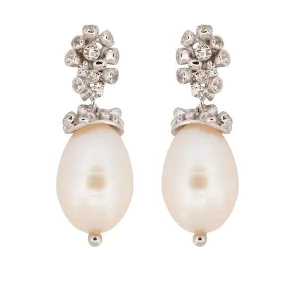 DAINTY LONDON Lyra Baroque Pearl And White Topaz Earrings In 18ct Vermeil - Silver