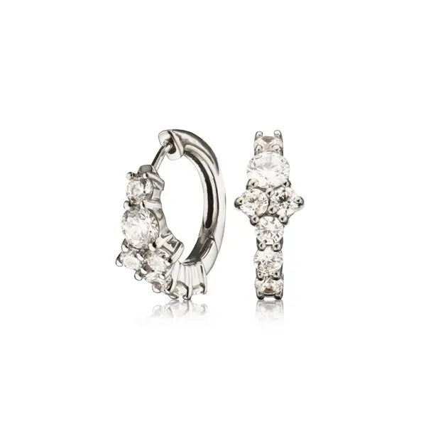 LILY & ROO Small Cluster Diamond Style Huggie Hoop Earrings - Silver