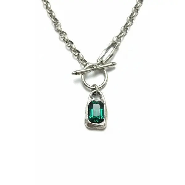 BY VIRGO Silver / Green Esmera Necklace - Silver/green