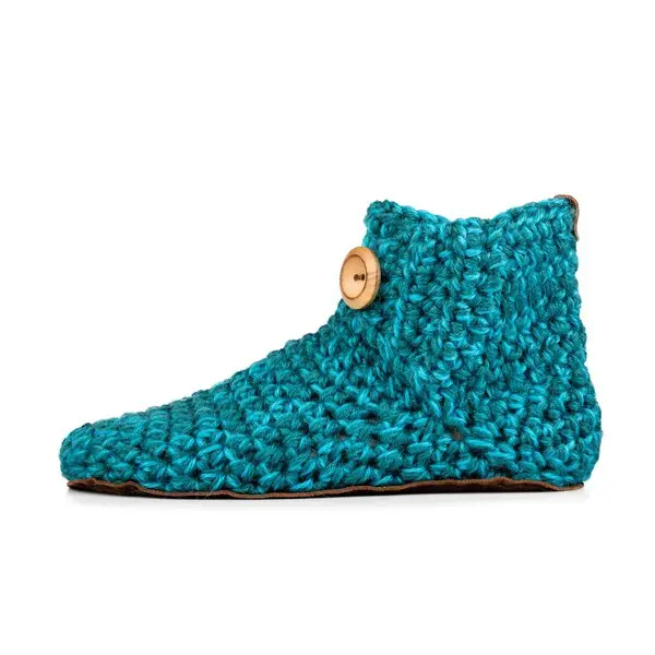 KINGDOM OF WOW Cozy Boot Wool Slippers For & In Glacier Teal - Blue