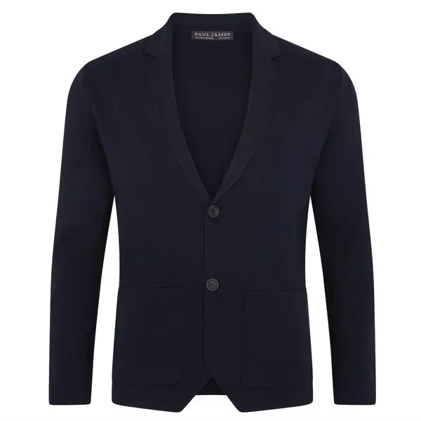 PAUL JAMES KNITWEAR Lightweight Extra Fine Merino Wool Massimo Knitted Blazer Navy