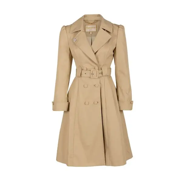 SANTINNI Neutrals Bergman Cotton Gaberdine Dress Trench Coat In Cammello - Gray