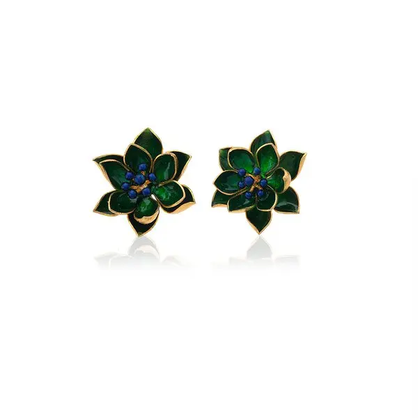 MILOU JEWELRY Lotus Flower Earrings - Green