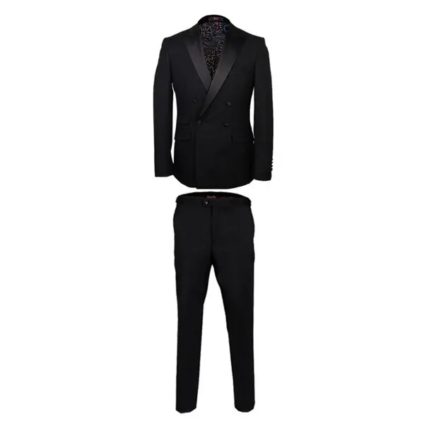 DAVID WEJ Alfredo Dress Double Breasted Satin Peak Lapel Tuxedo Set - Black