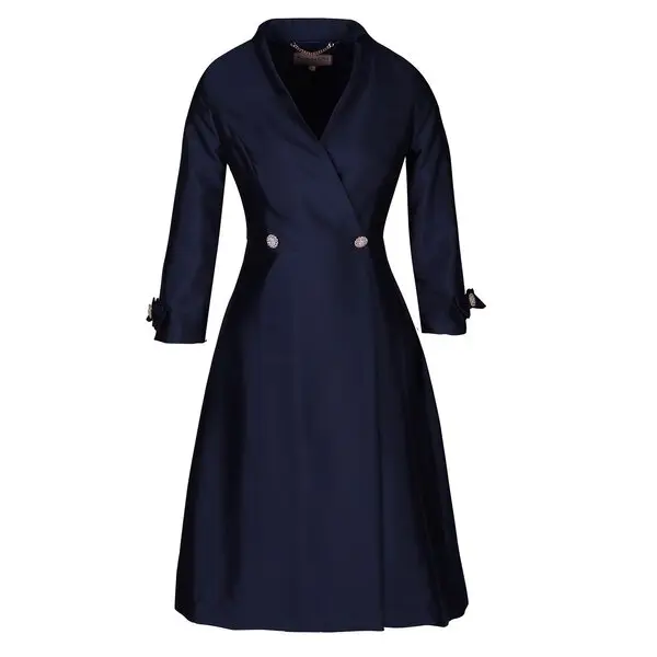SANTINNI Astor Silk Taffeta Dress Coat In Navy - Blue