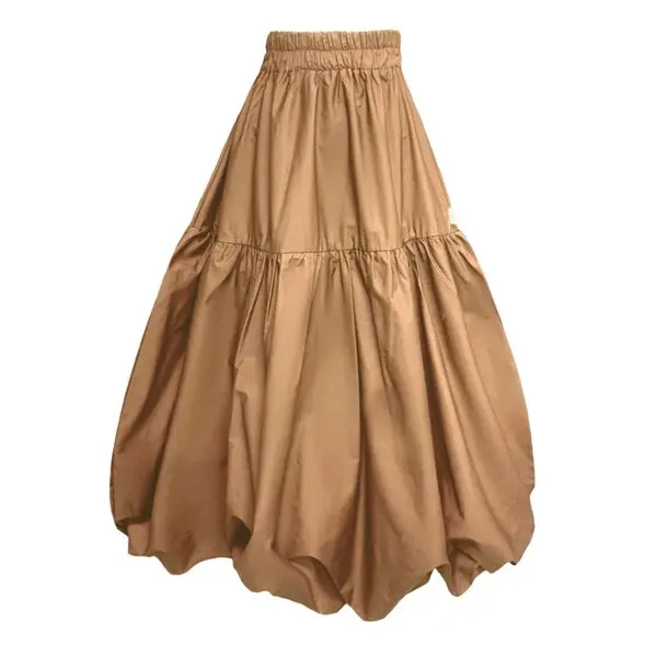 FROCK TALES Mylar Puffball Midi Skirt In Biscuit - Gold