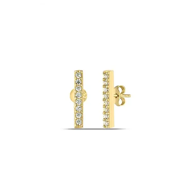 SPERO LONDON Bar Stud Zirconia Earring Sterling Silver - Gold