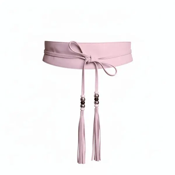JUAN-JO Leather Obi Belt With Long Tassels - Pink