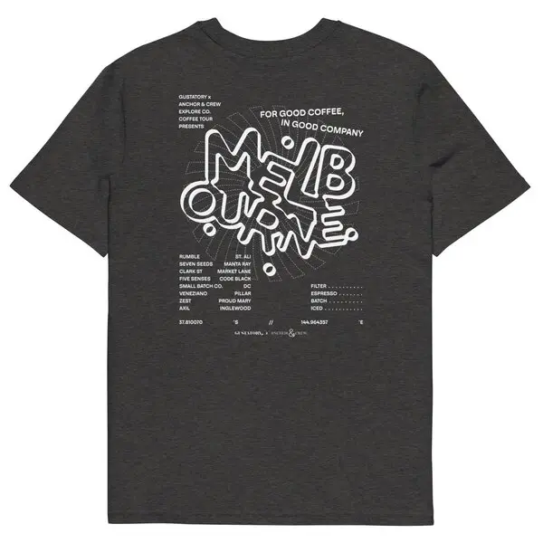 ANCHOR & CREW Heather Gustatory Melbourne Coffee Scene Organic Cotton Embroidered T-shirt - Black