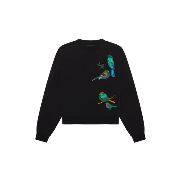 Place Of Ëlms Northern Birds Embroidered Fleece Crew Neck Sweater - Black