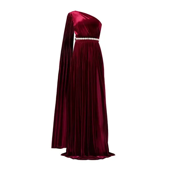 NUR KARAATA Baglioni Burgundy Gown - Red
