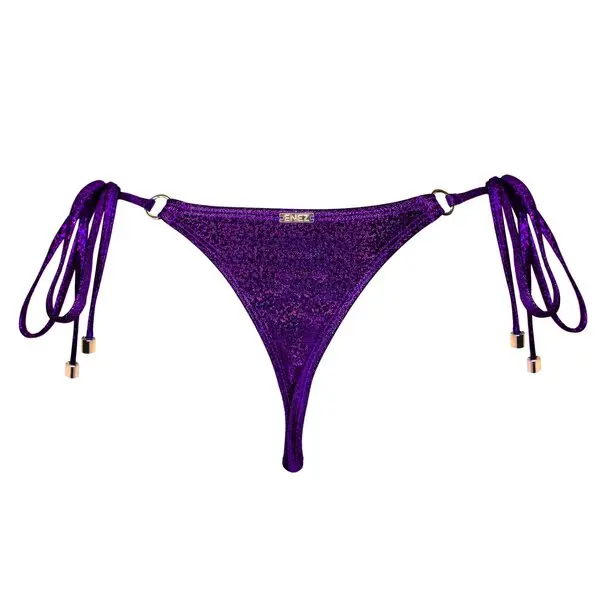 ENEZ SWIM Mira Thong Bikini Bottoms Grape Glitter - Yellow