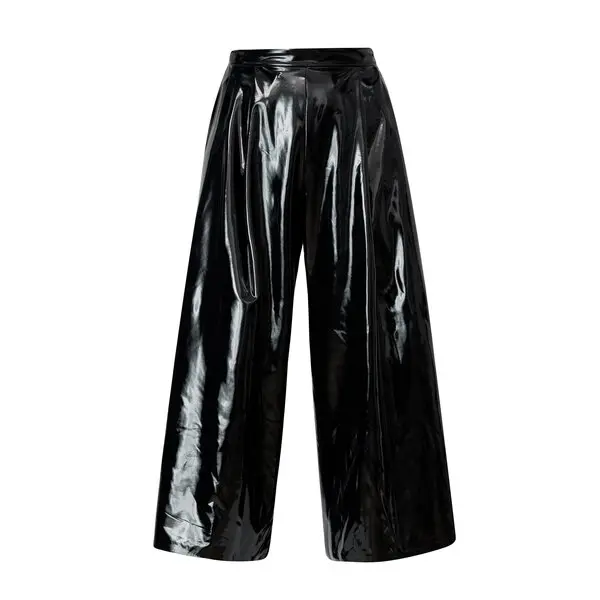 LIA ARAM Wrap-around Faux Leather Cropped Trousers - Black