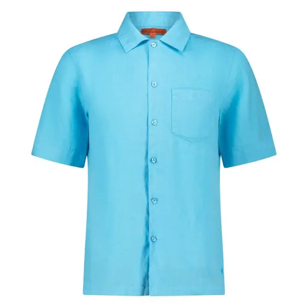 MAISON TANGERINE Aqua Linen Short Sleeve Shirt For - Blue