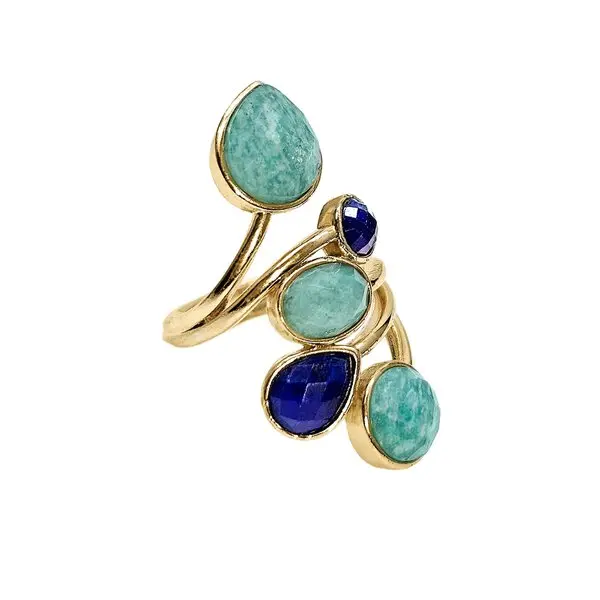 FARRA Amazonite And Lapis Cocktail Adjustable Ring - Blue