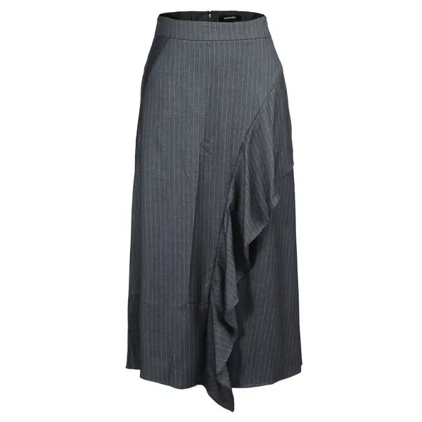 SMART AND JOY Asymmetric Ruffle Flared Midi Skirt - Grey
