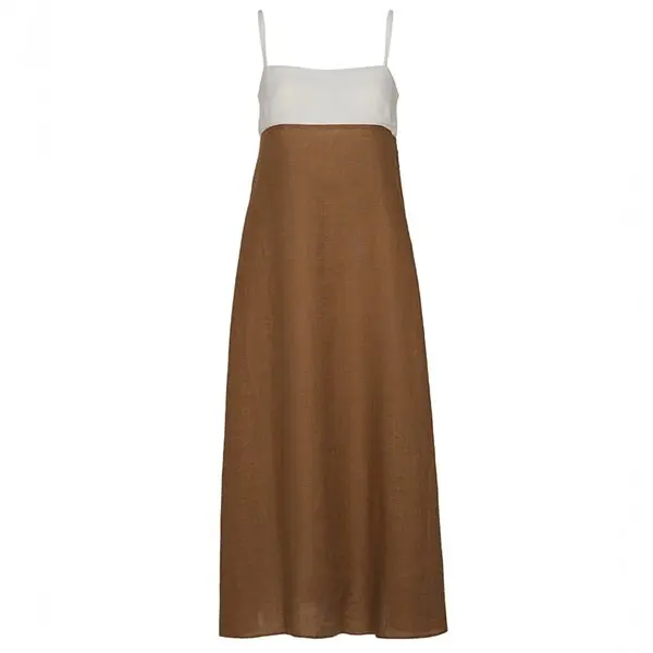 THE SUMMER EDIT Olivia Luxe Linin Maxi Dress Cognac - Brown