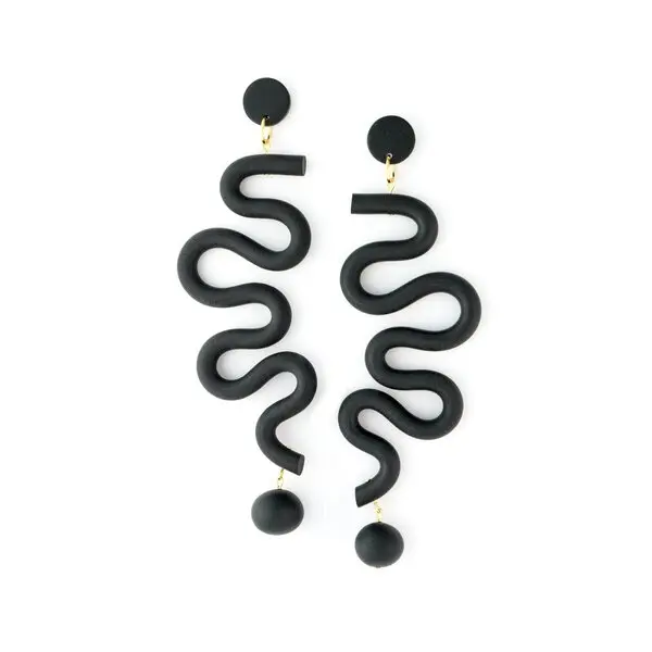 BY CHAVELLI Tube Squiggles Dangly Statet Earrings - Black