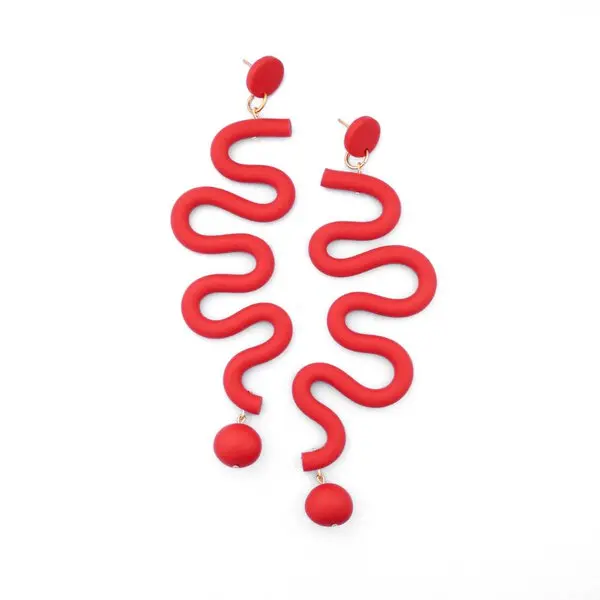BY CHAVELLI Tube Squiggles Dangly Statet Earrings - Red