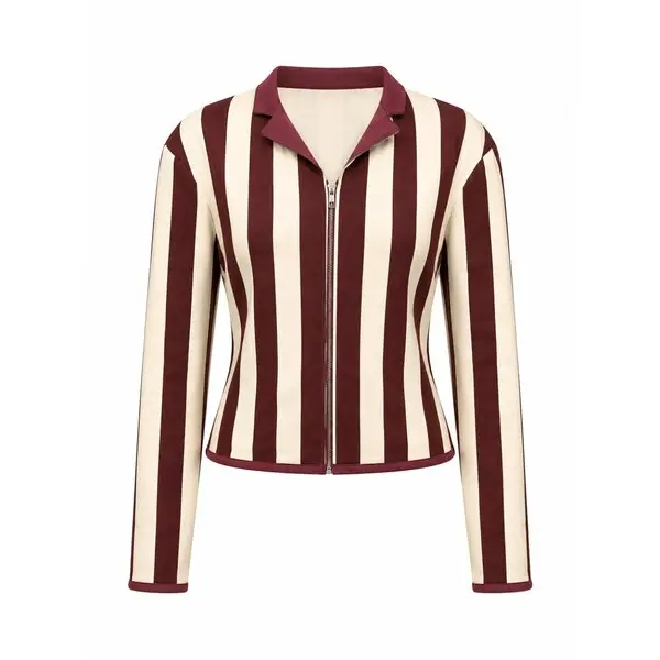Carmen Says Whistle Burgundy Striped Jacket - Red