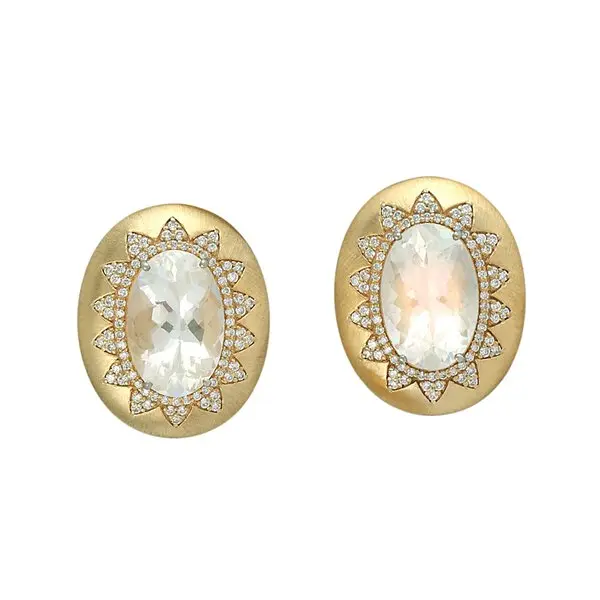 ARTISAN Blue Moonstone & Diamond Halo Stud Earrings In 14k Yellow - Gold