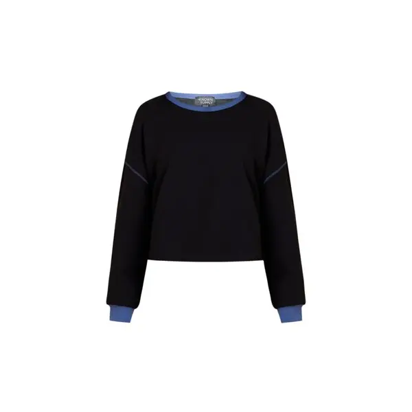 KNOWN SUPPLY Boxy Cotton Crewneck Ada /cobalt - Black