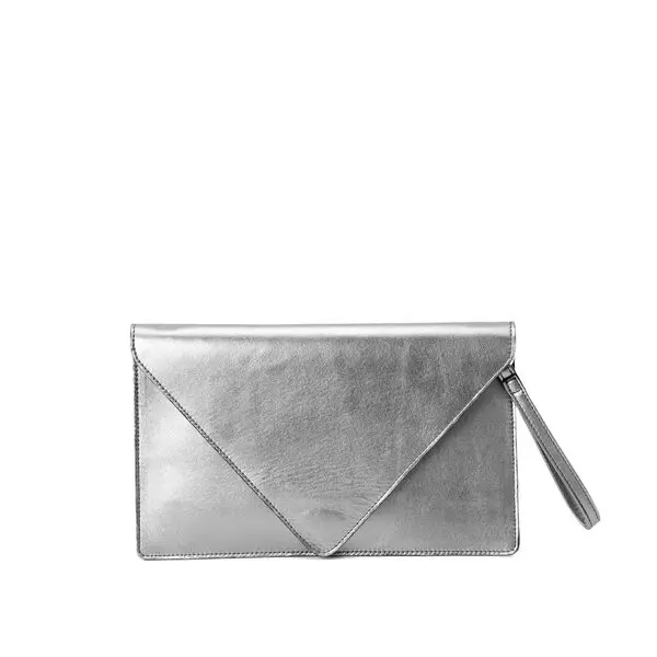 JUAN-JO Leather Envelope Clutch With Chain - Silver