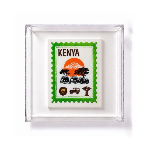 LILLY LOVES Embroidered Kenya Stamp Artwork - Green