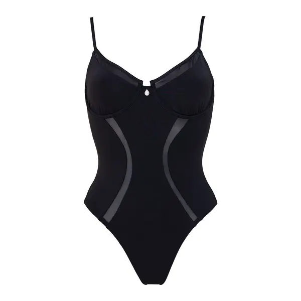 AULALA PARIS The Pearl Essence One Piece Swimsuit With Mesh Detail - Black