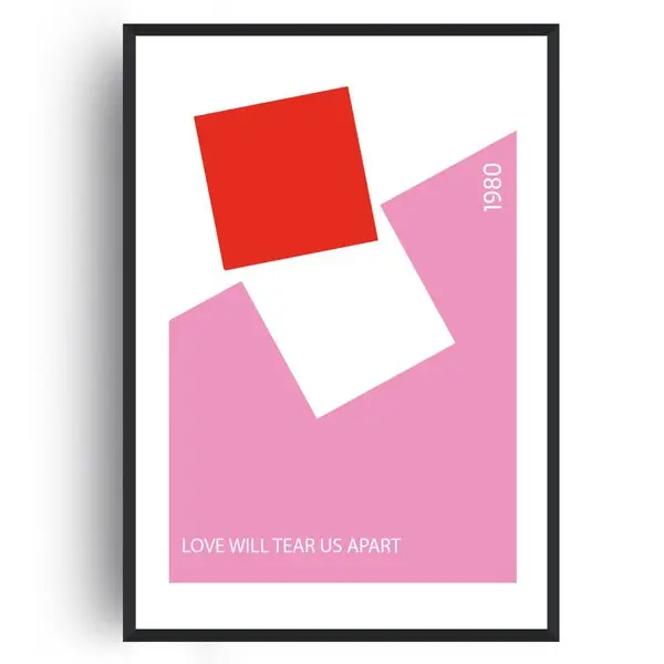 FANCLUB Pink / Red Love Will Tear Us Apart Song Lyric Retro Art Print Pink & Red - Pink/red