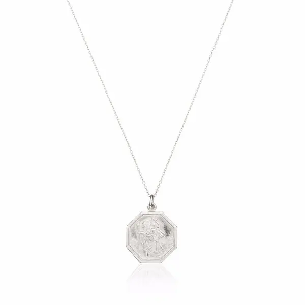 LILY & ROO Sterling St Christopher Octagonal Medallion Necklace - Silver