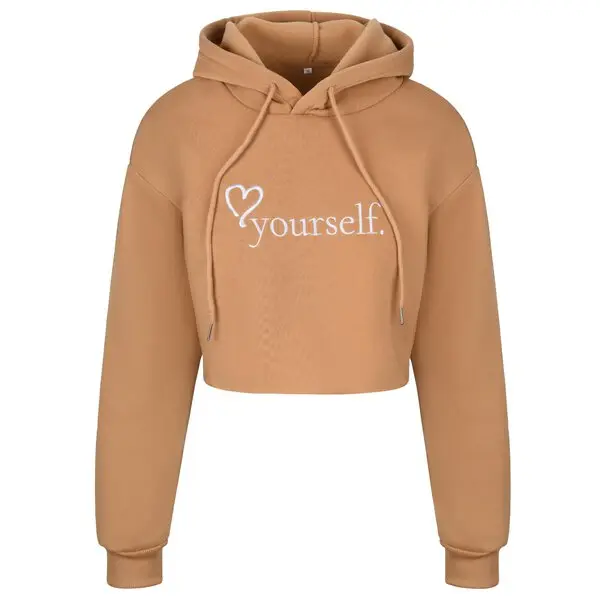 REJECTED HEARTS CLUB Love Yourself Crop Hoodie Khaki - Brown