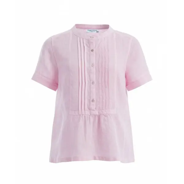 Haris Cotton Linen Short Sleeve Blouse With Pintucks And Button Front Powder - Pink