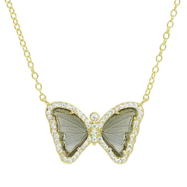 KAMARIA Mini Butterfly Necklace In Smoky Quartz - Gold