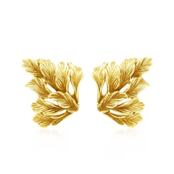 UNALOE Plated Leaf Stud Earrings – Botanical Statet Design – Handmade Italian Jewelry - Gold