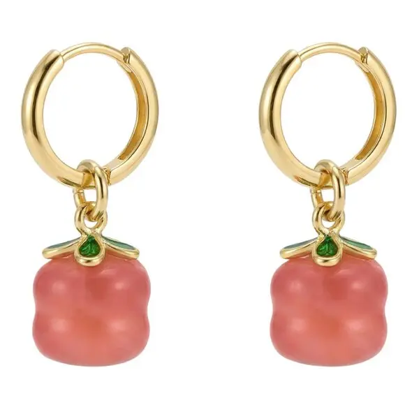 SEREE Harvest Jade Stone Charm Earrings In Persimmon - Red