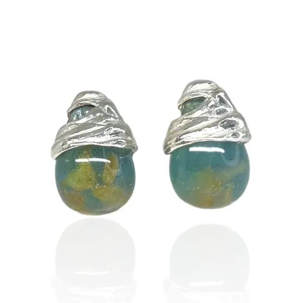 BIO-TRIMMINGS Blue / Silver Galvani Silver Lagoon Bio-gem Hoops - Blue/silver